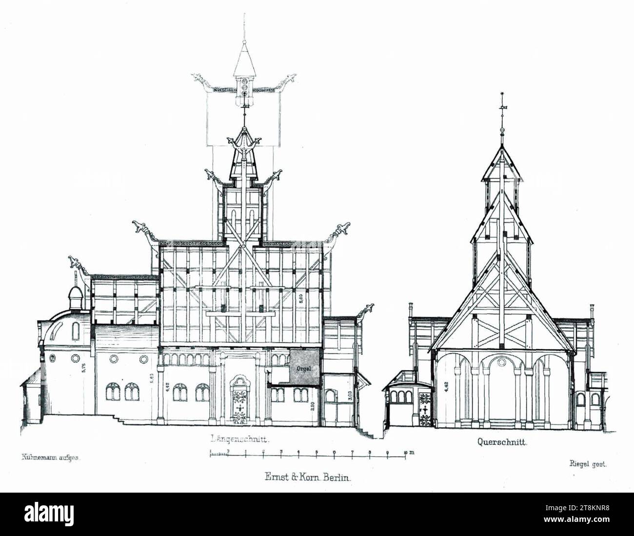 Vang stave church - cross section and longitudinal section Stock Photo ...