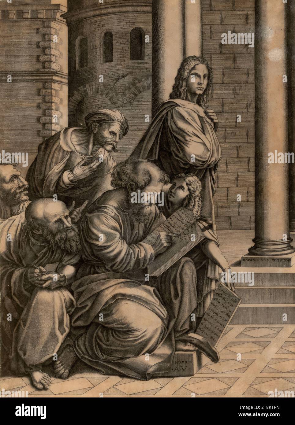 Group around Pythagoras in the School of Athens, 1523, print ...