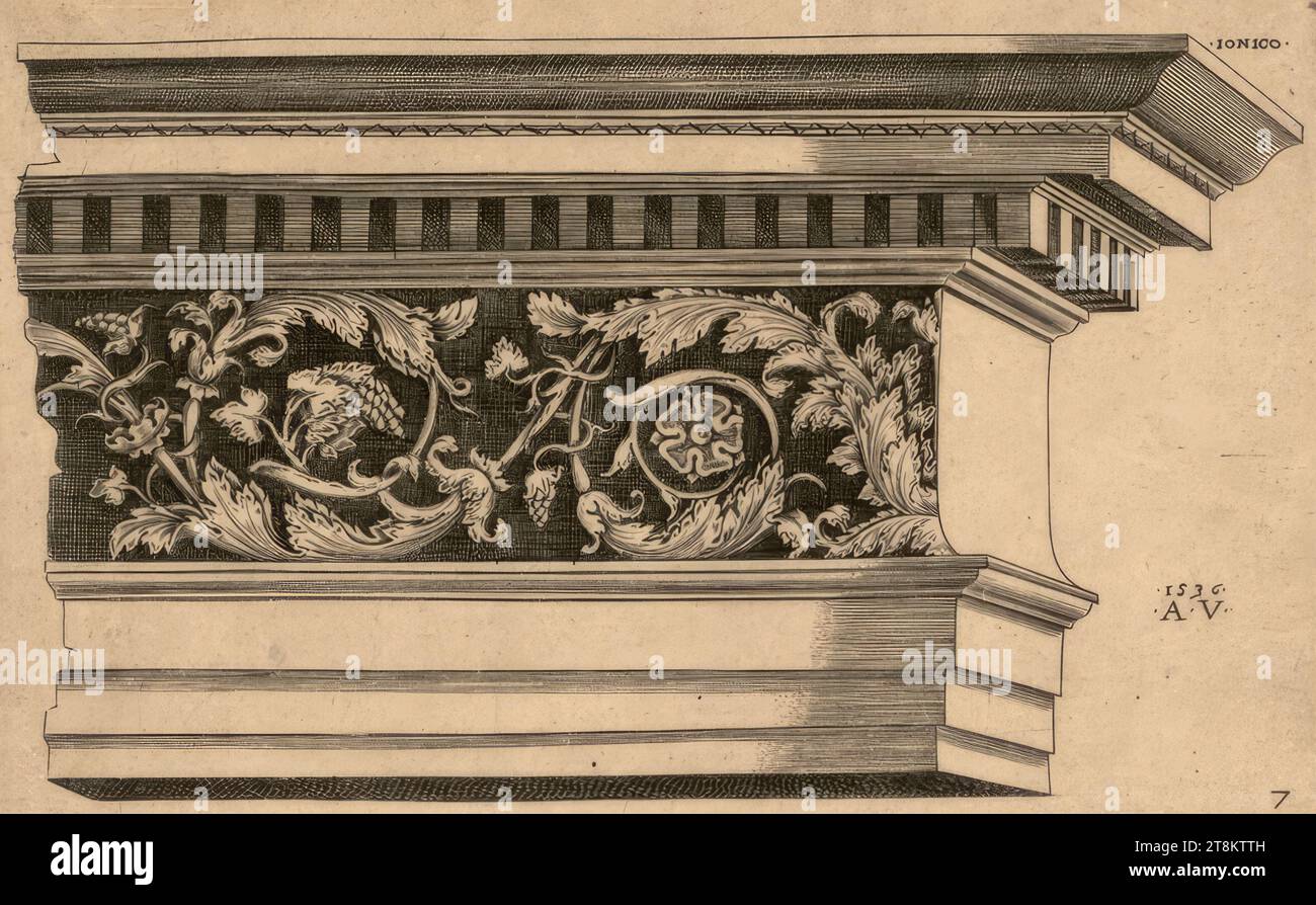 Ionic entablature, indeterminate, 1536, print, copperplate engraving ...
