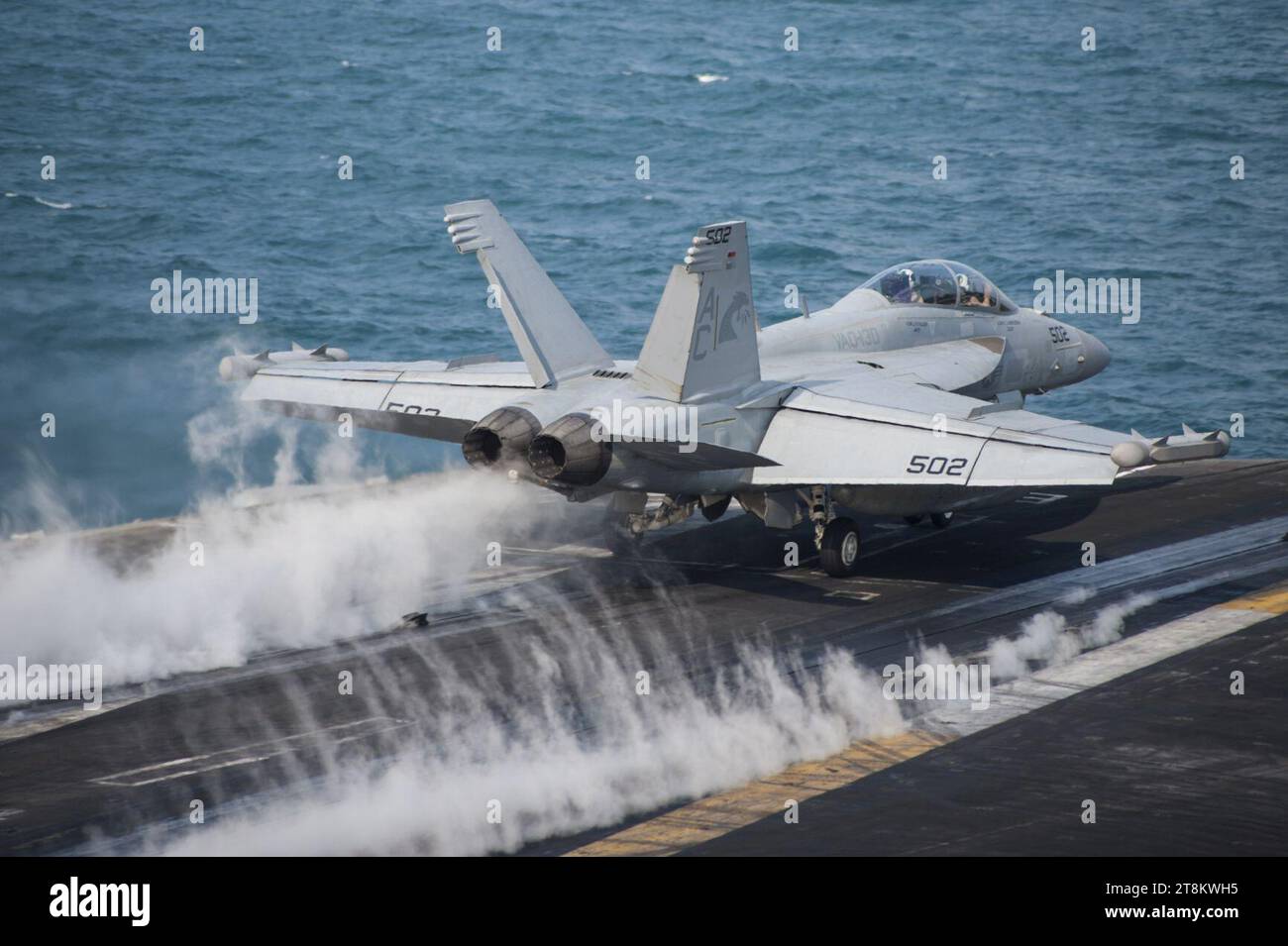 VAQ-130 EA-18G Growler launching from USS Harry S. Truman (CVN-75) 140113-N-ZG705-032 Stock ...