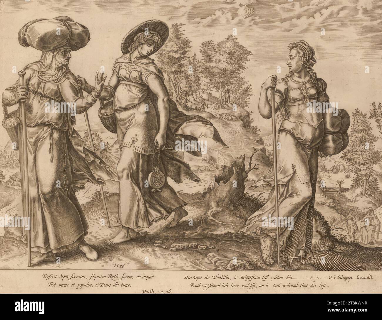 Oprah Leaves Ruth And Naomi The Story Of Ruth Hendrick Goltzius 1580 Print Engraving Stock