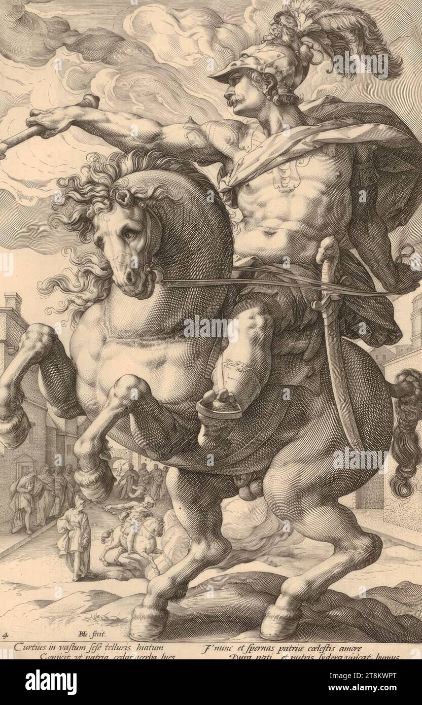 Marcus Curtius on horseback, The Roman Heroes, Hendrick Goltzius ...