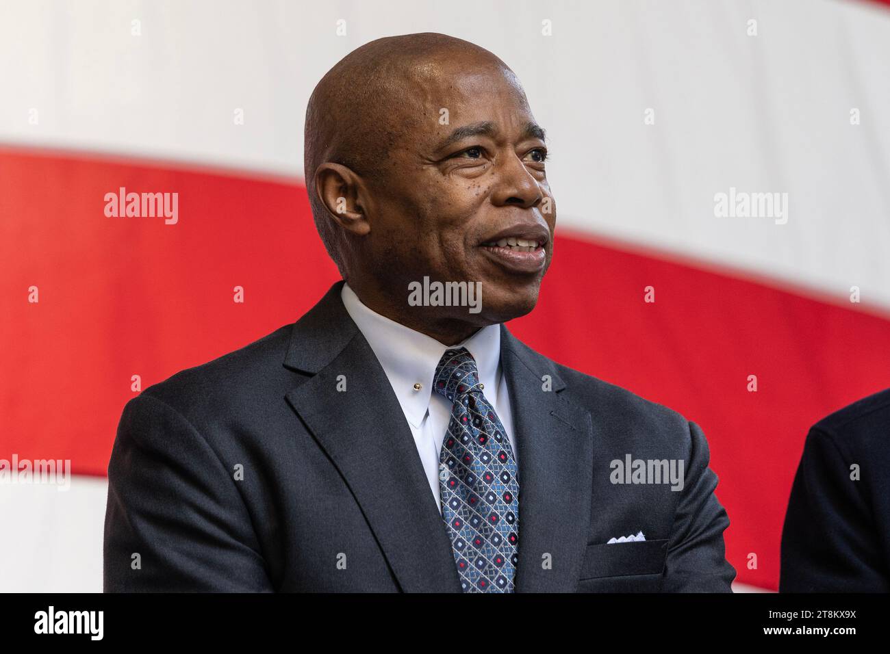 Eric Adams attends ceremony for final steel beam wrapped with the ...