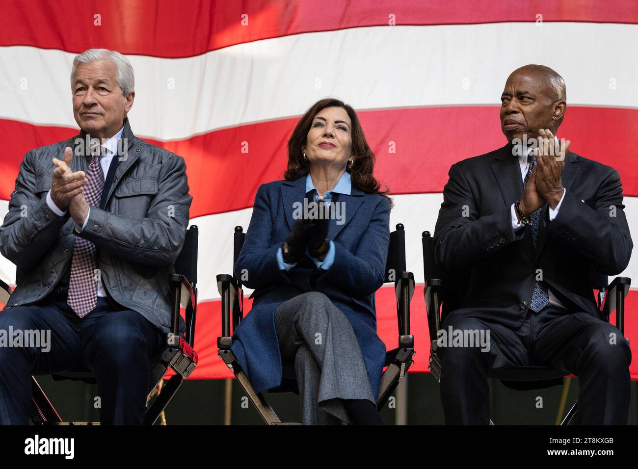 Jamie Dimon, Kathy Hochul, Eric Adams attend ceremony for final steel ...