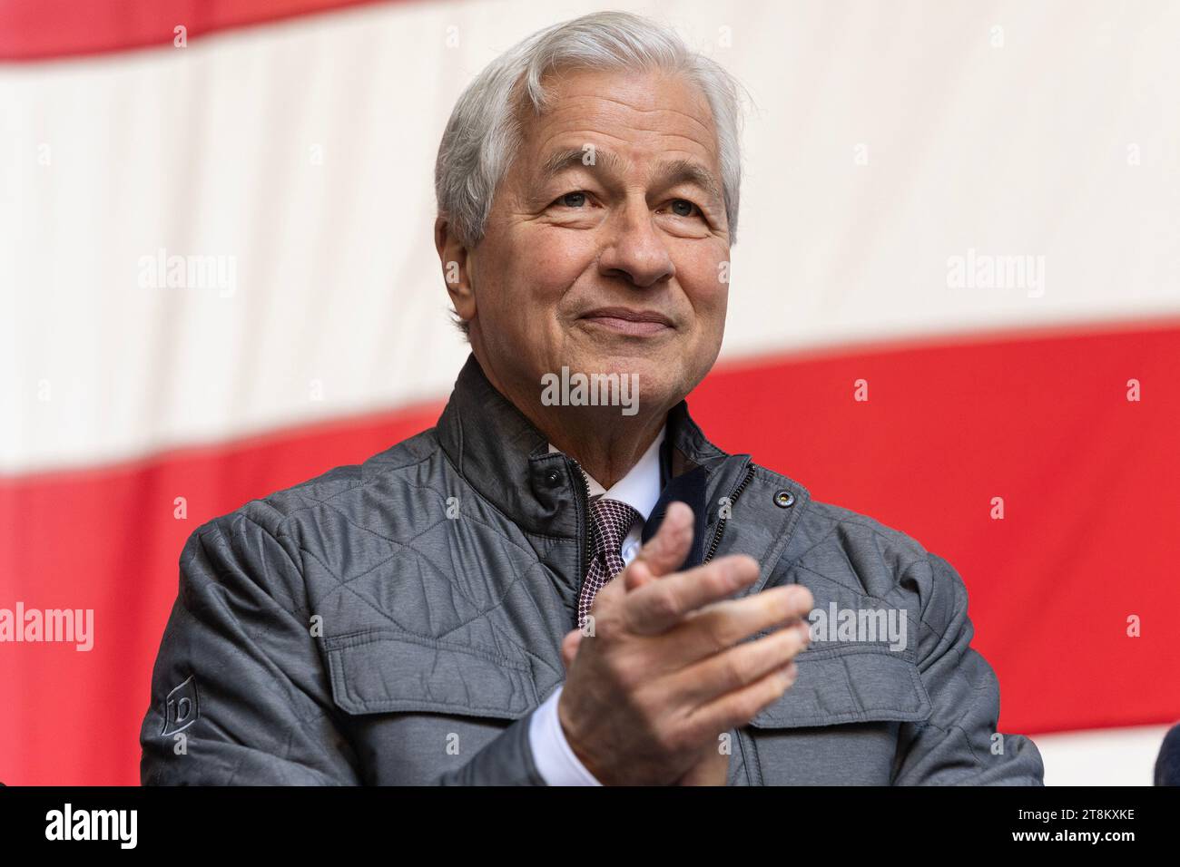 Jamie Dimon attends ceremony for final steel beam wrapped with the ...