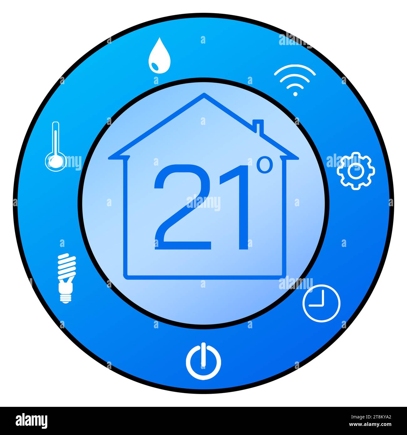 Smart home system. Thermostat display showing ambient temperature in ...