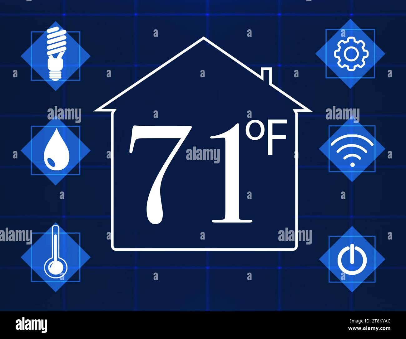 Smart home system. Thermostat display showing ambient temperature in ...