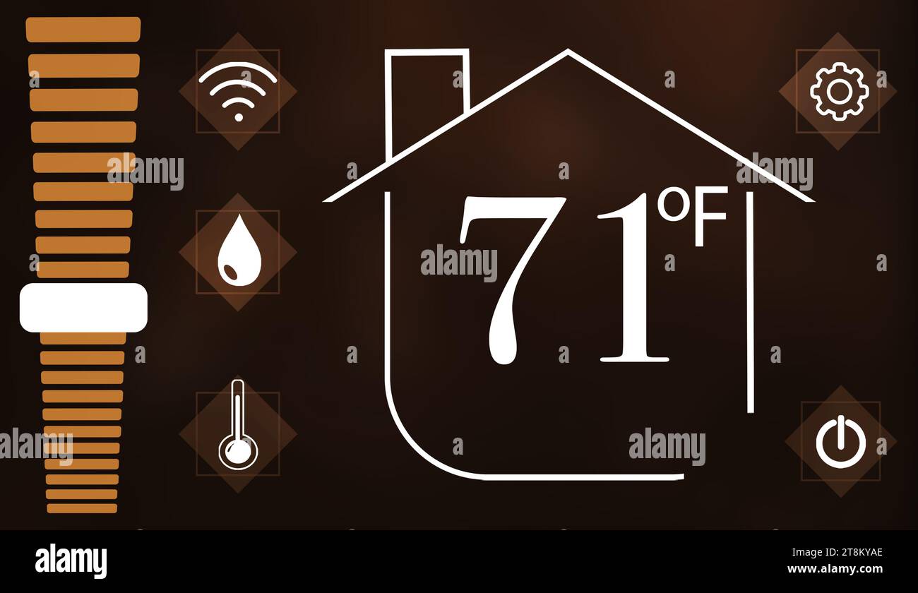 Smart home system. Thermostat display showing ambient temperature in ...