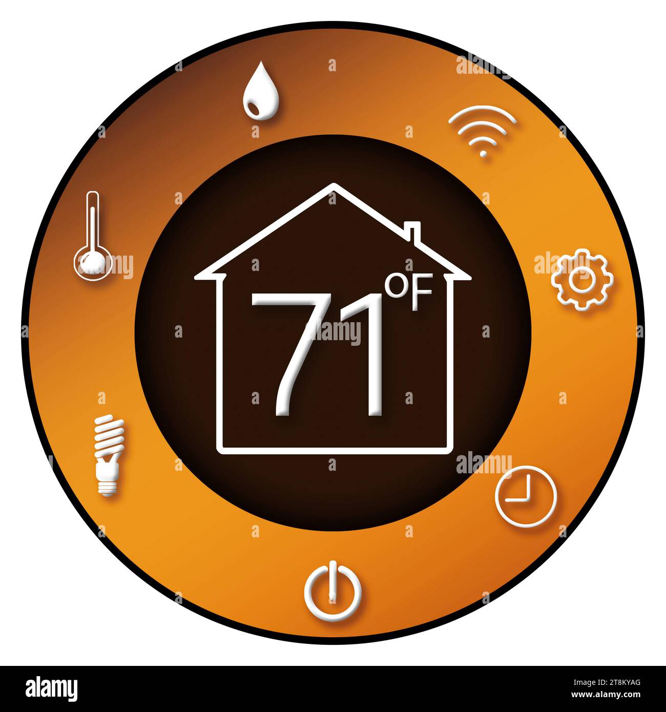 Smart home system. Thermostat display showing ambient temperature in ...
