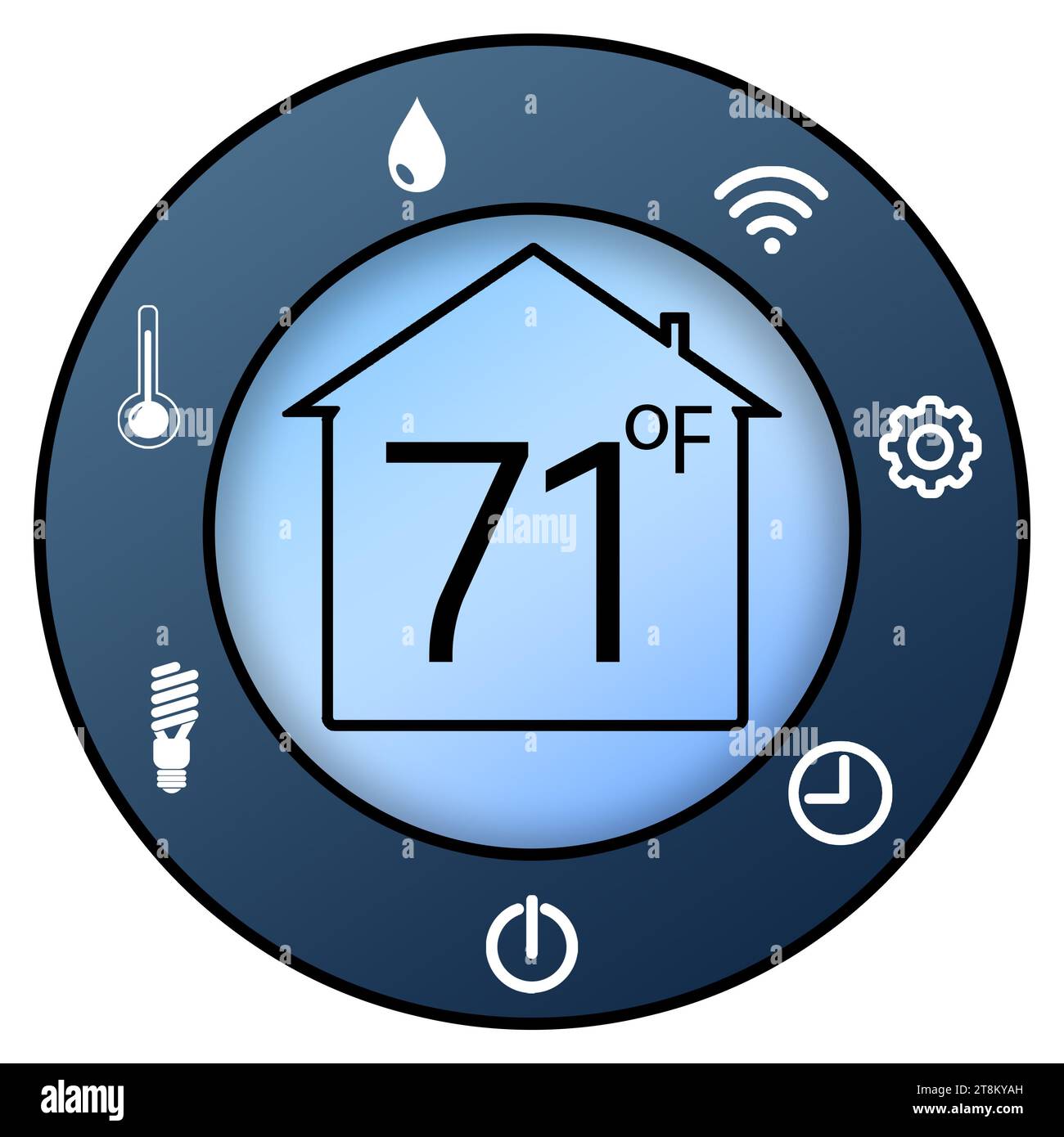 Smart home system. Thermostat display showing ambient temperature in ...