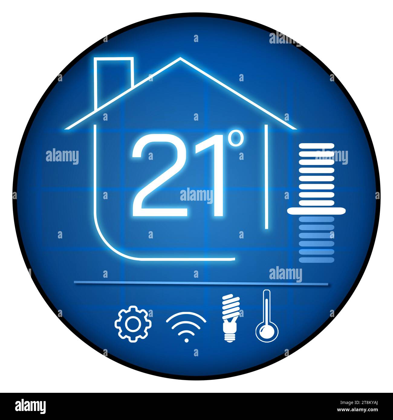 Smart home system. Thermostat display showing ambient temperature in ...