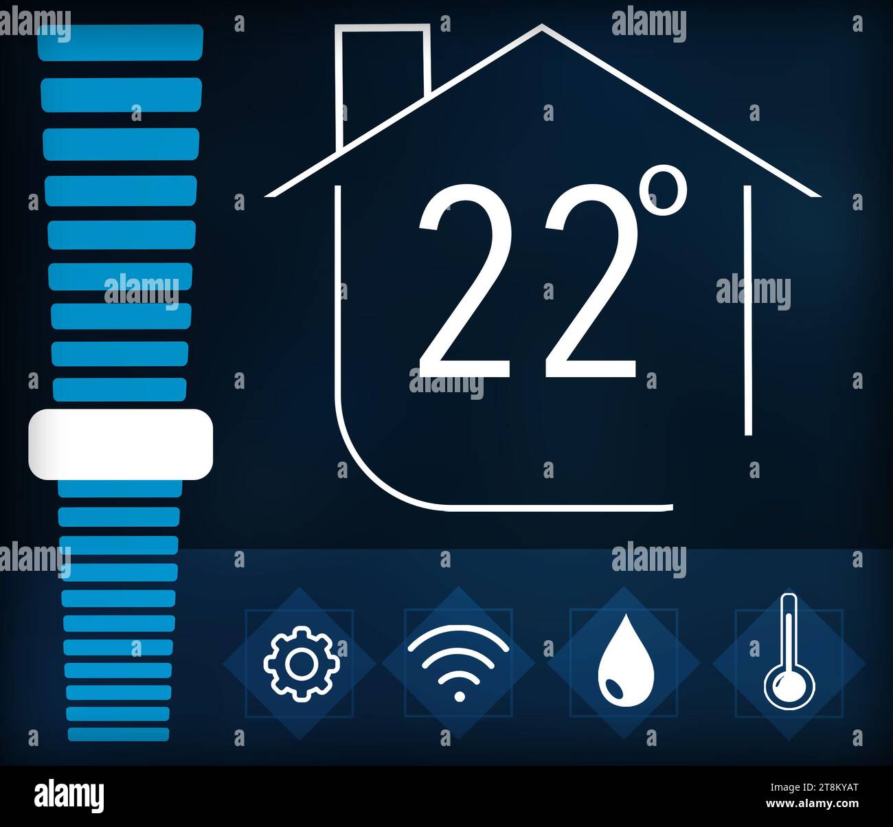 Smart home system. Thermostat display showing ambient temperature in ...