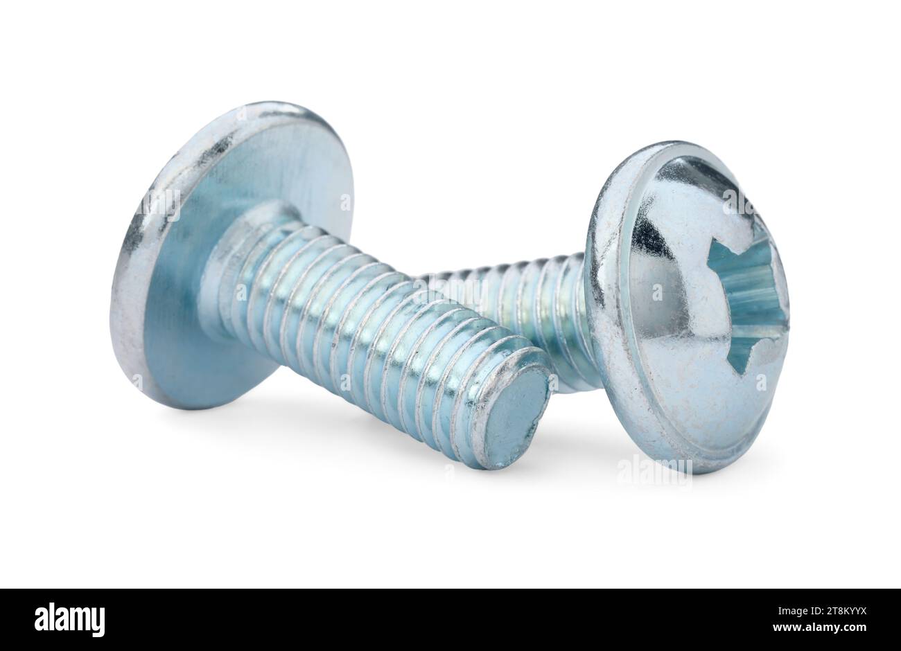 Two metal truss head screws isolated on white Stock Photo - Alamy
