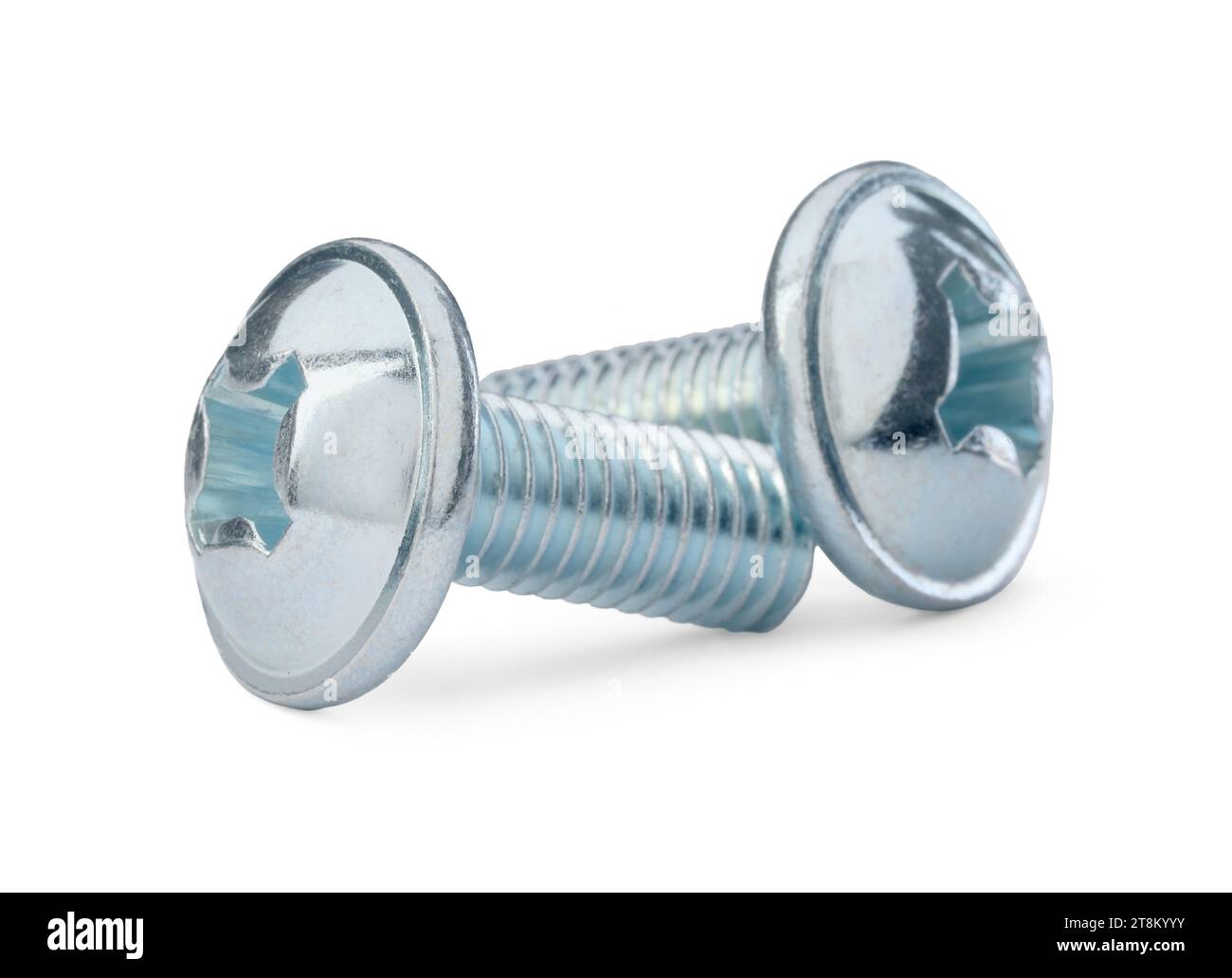 Two metal truss head screws isolated on white Stock Photo - Alamy