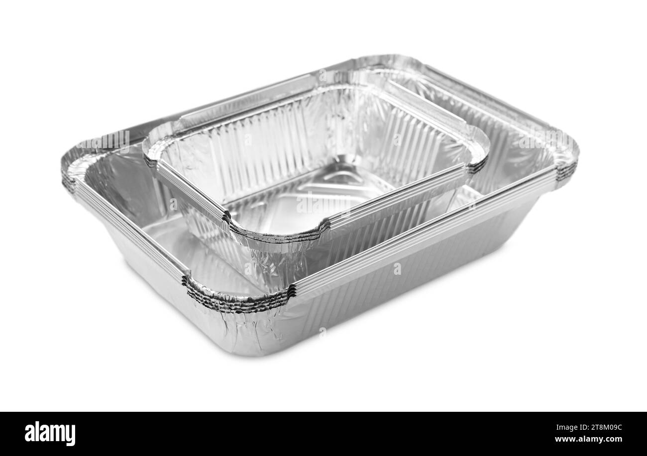 Many different aluminum foil containers isolated on white Stock Photo ...