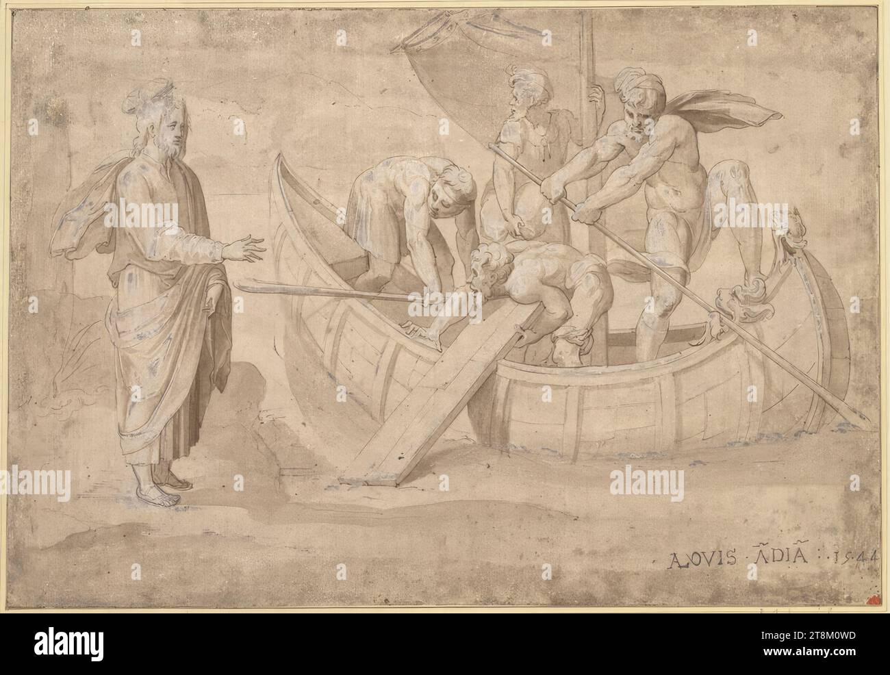 Christ appears on the shore of the Sea of Galilee to four apostles who ...