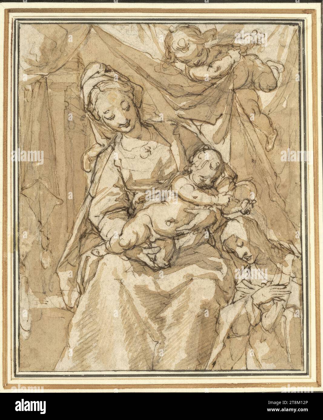 The Madonna and Child with Saint Catherine of Siena; at the top a putto ...