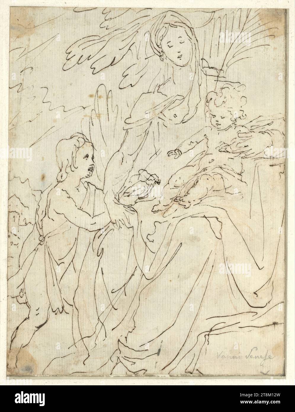 Inverted Mary with the child and the boy John, anonymous, drawing, pen ...