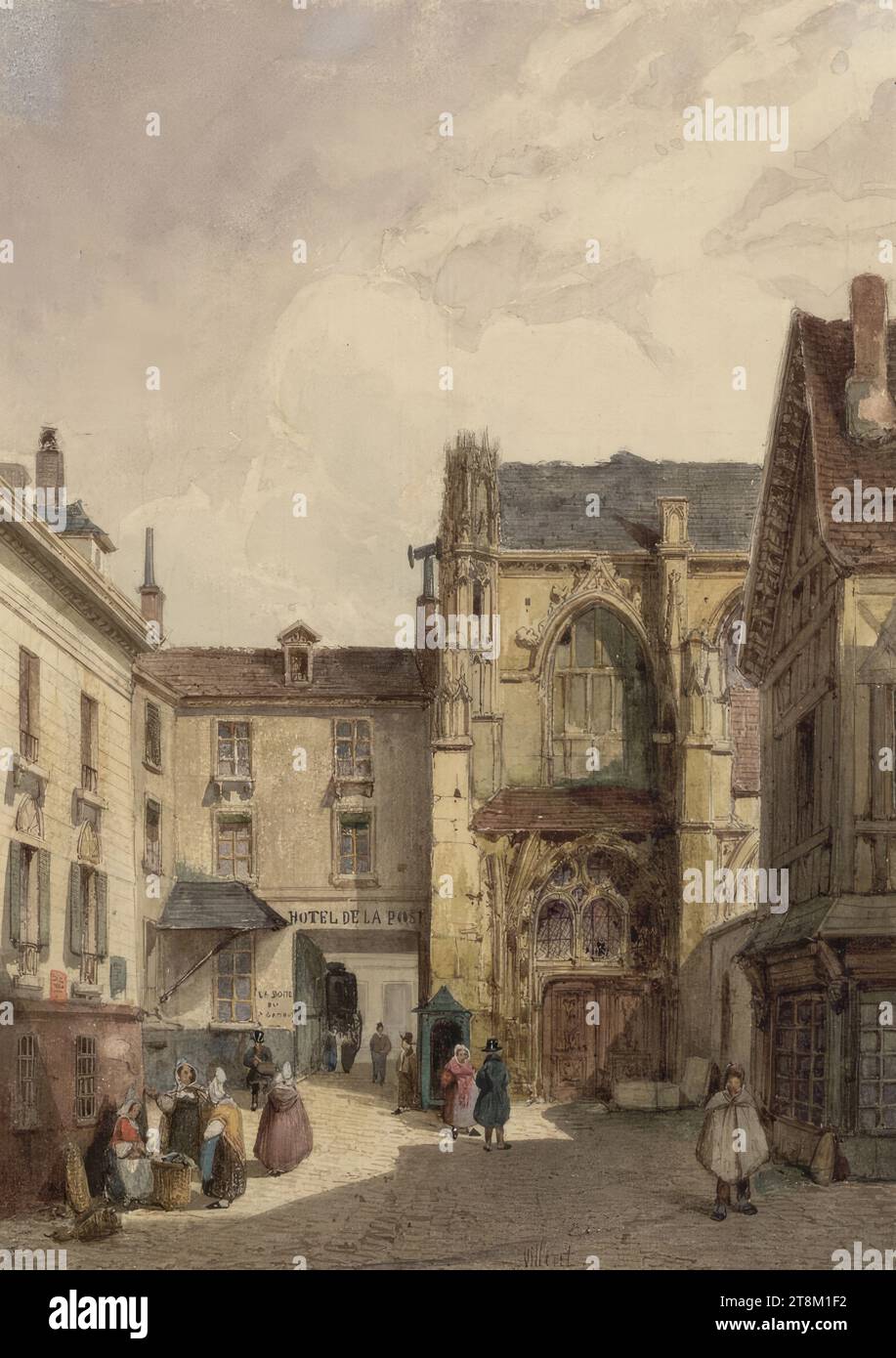 Town square with early Gothic church and Hôtel de la Poste, François ...