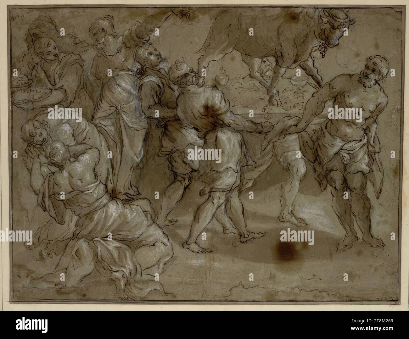 The golden calf being carried through the crowd by four men, drawing ...