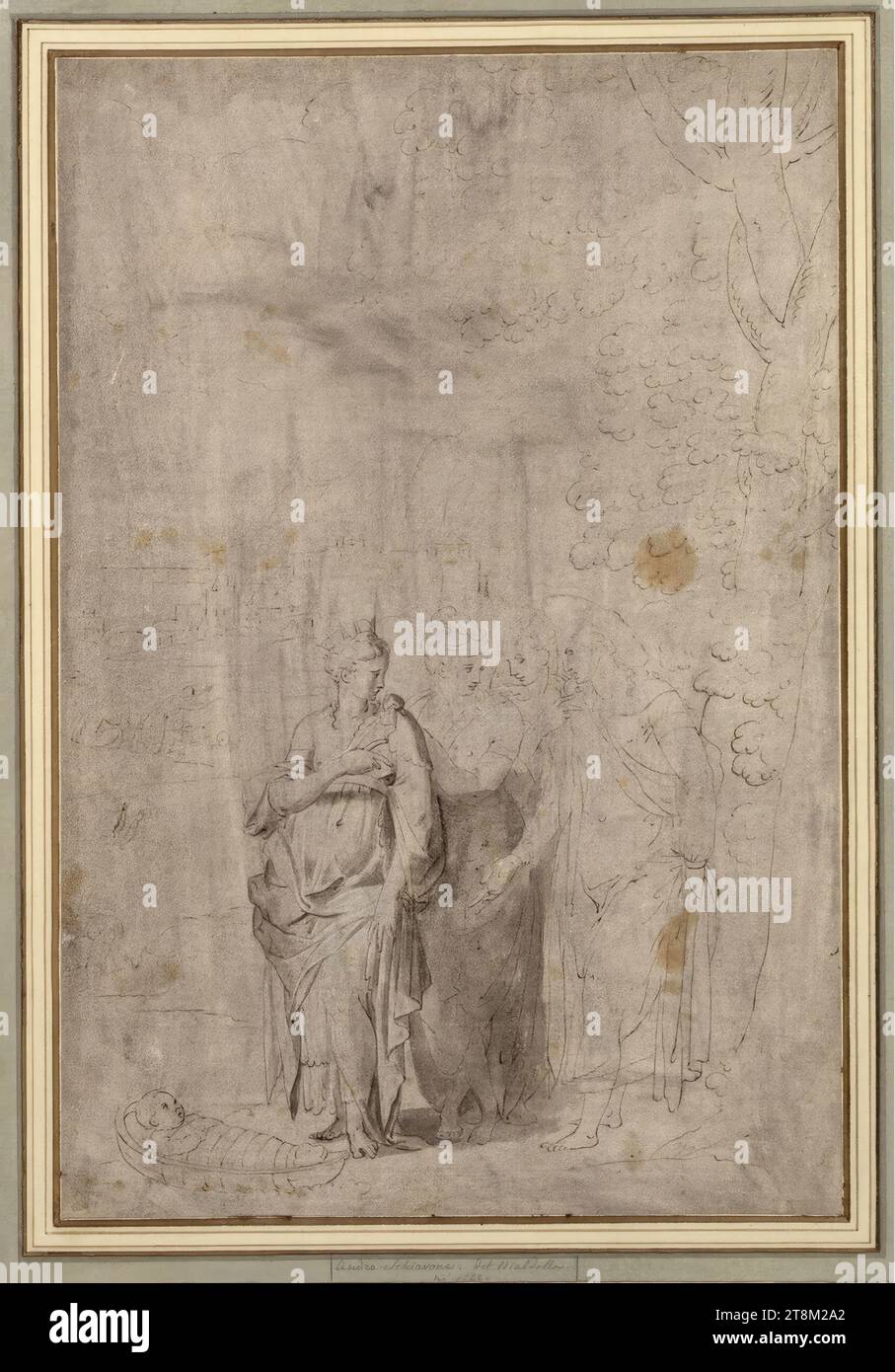 The Finding of Moses. The four figures stand under a tree; in the ...