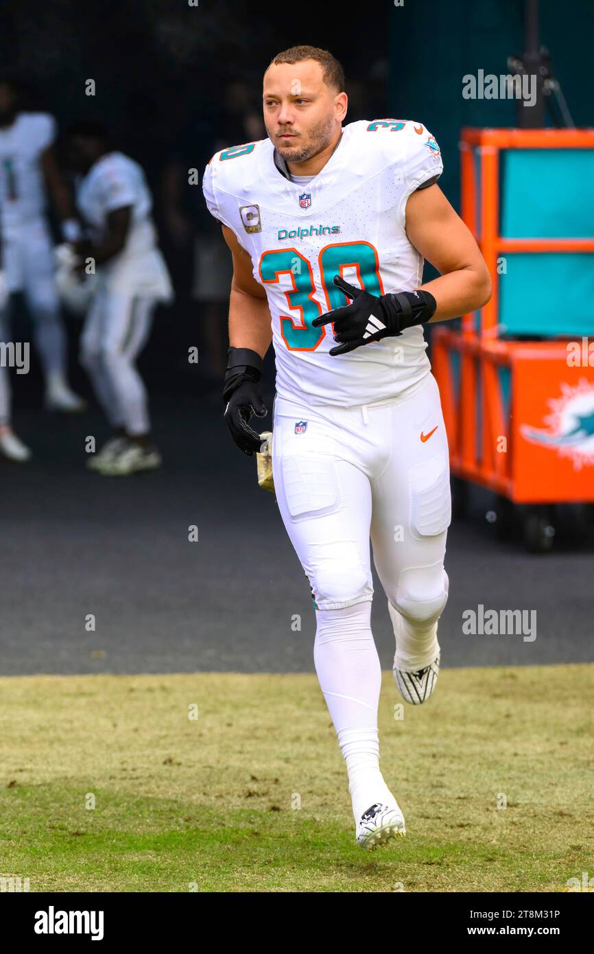 Miami Dolphins fullback Alec Ingold (30) runs onto the field during ...