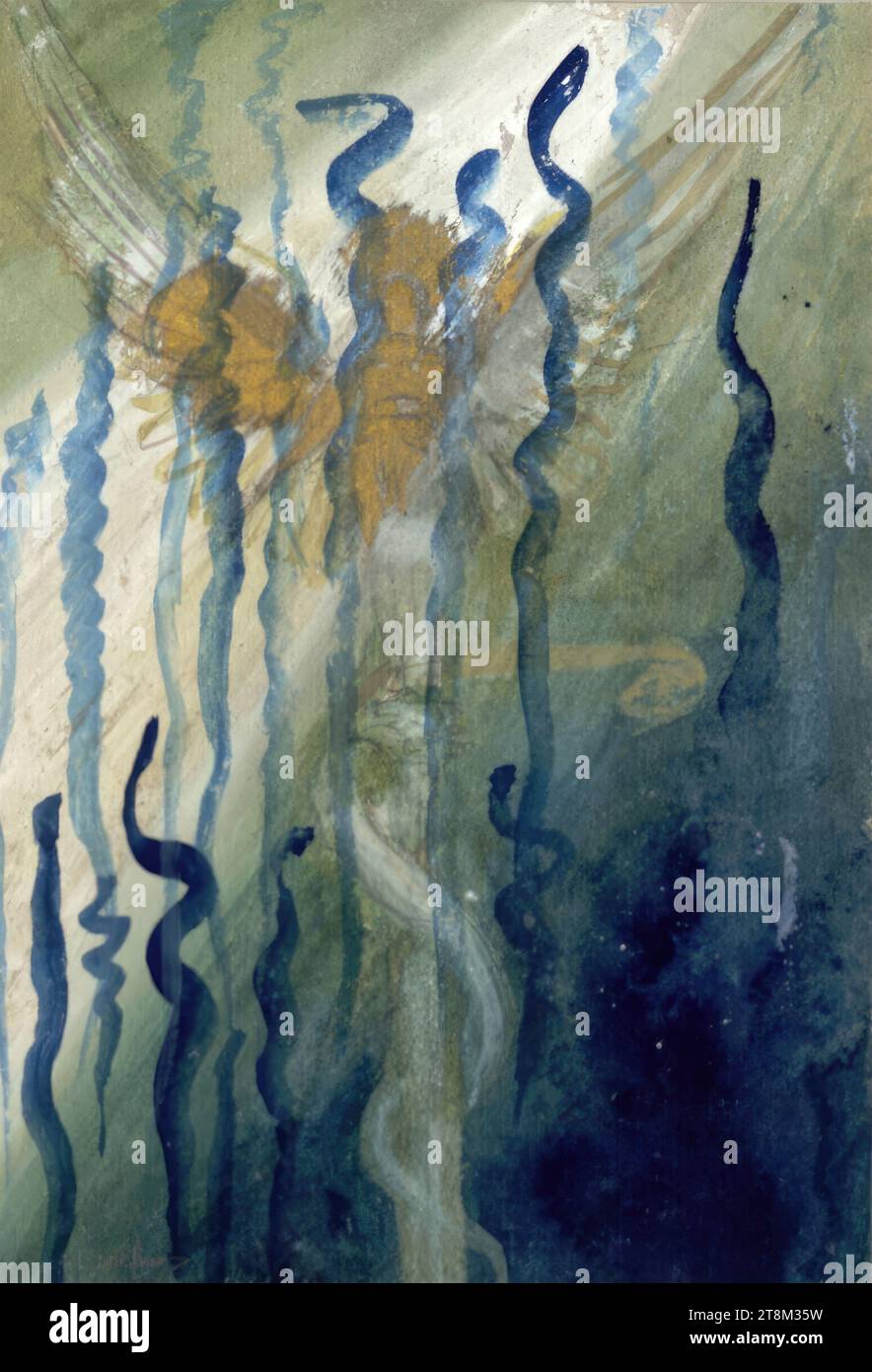 Angel standing on a column surrounded by blue flames, Hagengesellschaft ...