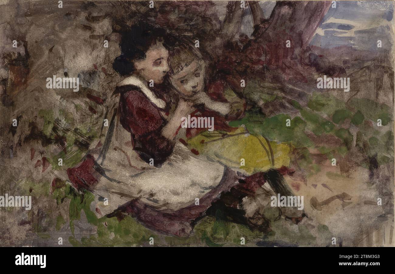 Two children sitting at the edge of the forest, Hagengesellschaft ...