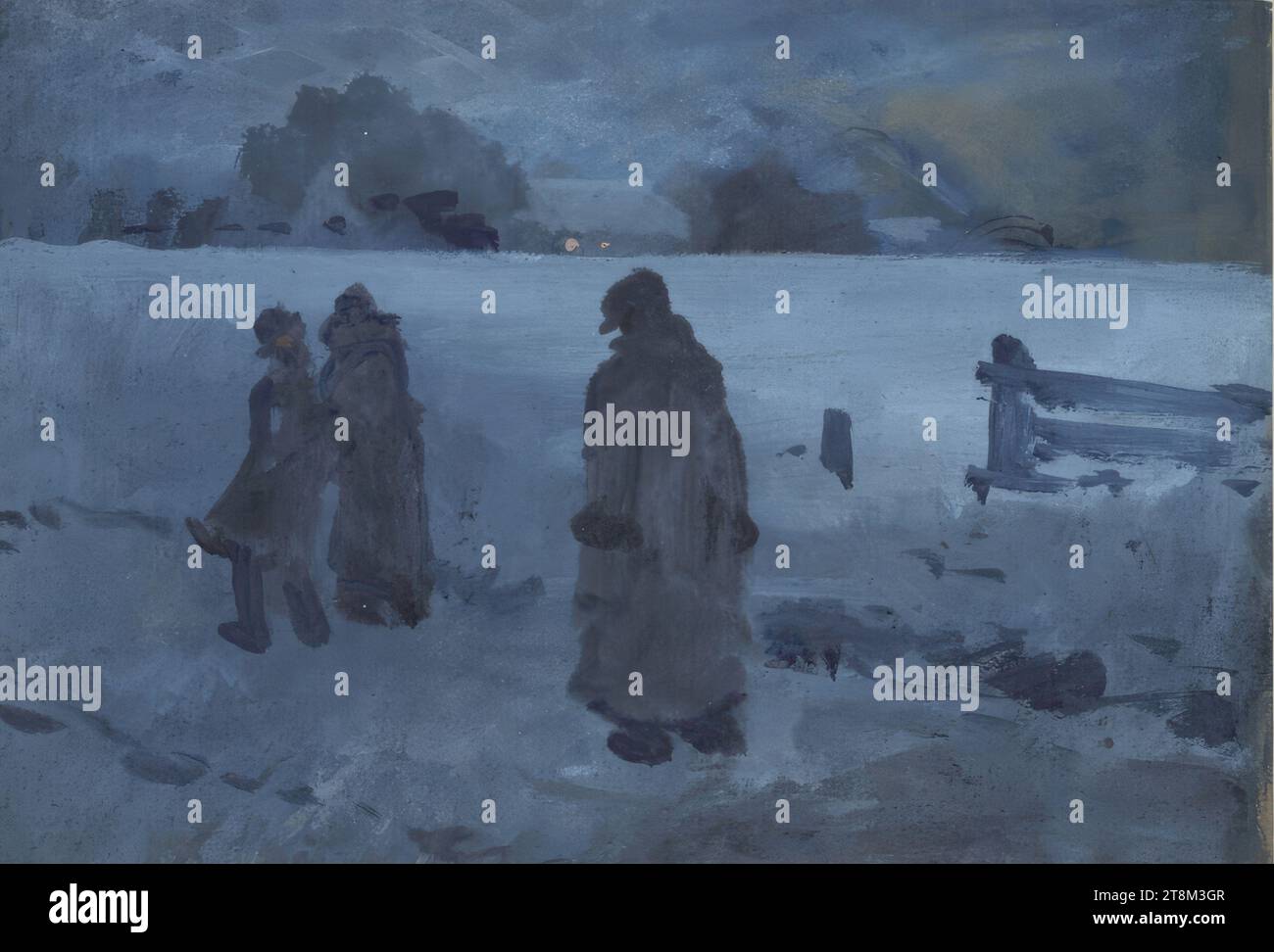 Nocturnal winter landscape with three hikers, Hagengesellschaft ...