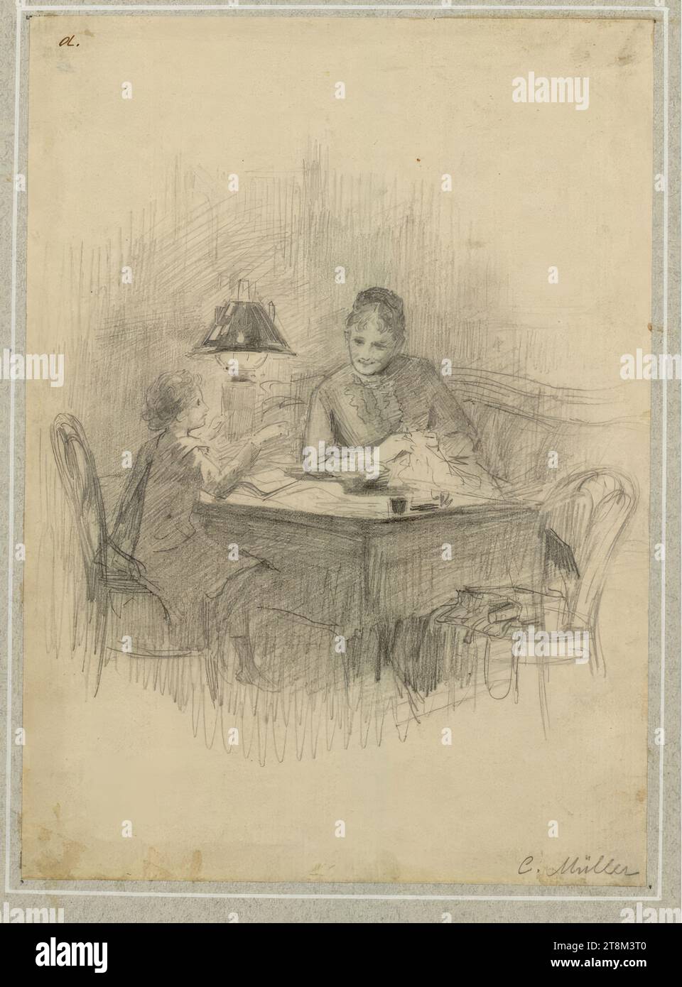 Mother and child at the dinner table, Hagen Society, Carl Müller ...