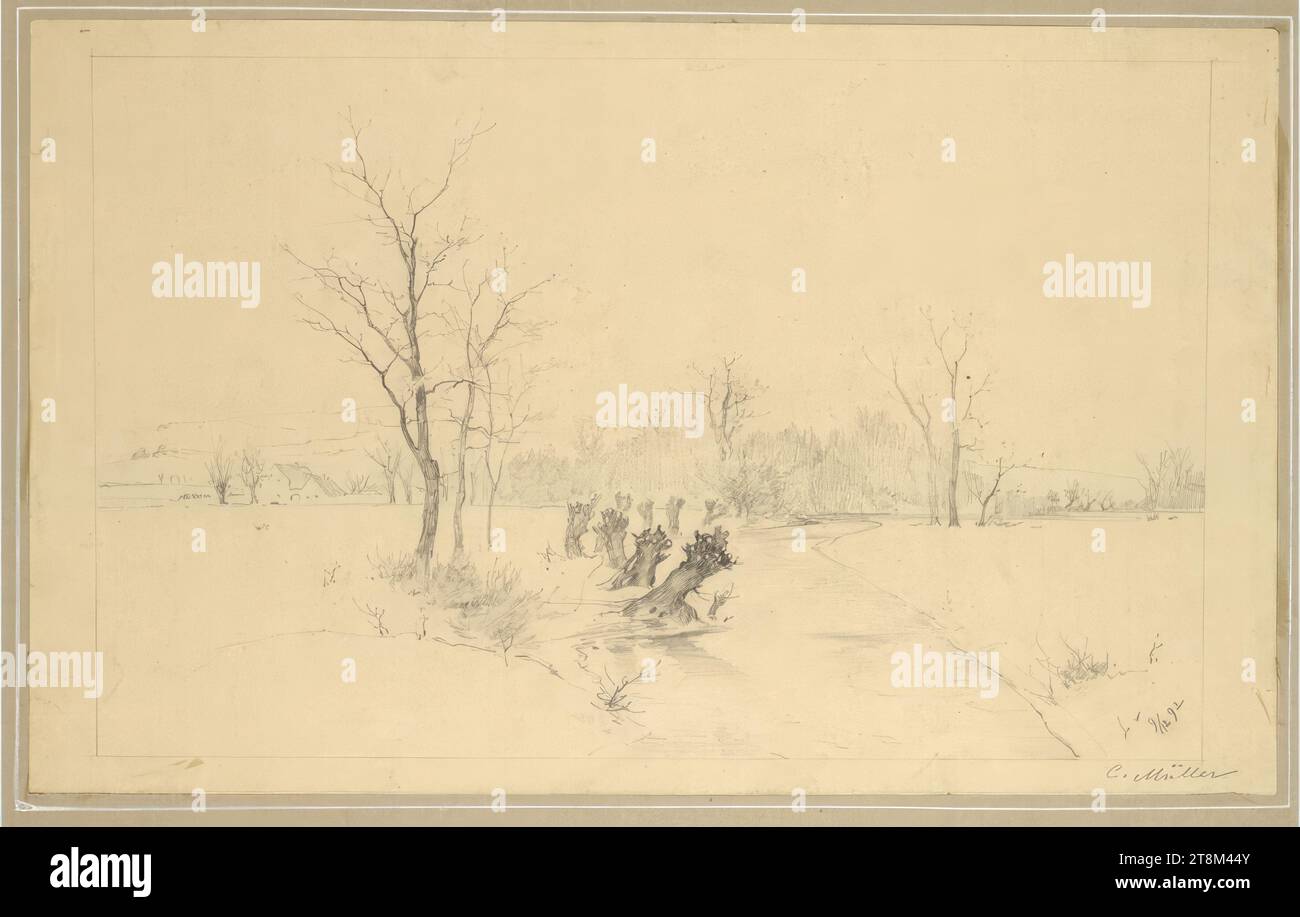 Weiden am Bach in Winter, Hafengesellschaft, Carl Müller (Vienna 1862 ...