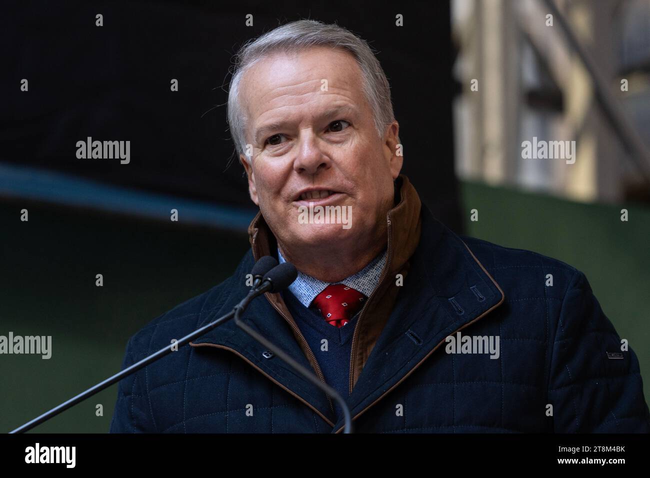 Don Banker speaks during ceremony for final steel beam wrapped with ...