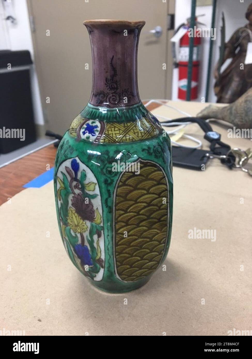 Vase with six-sided design of fish, sea and flora (Kutani ware Stock ...