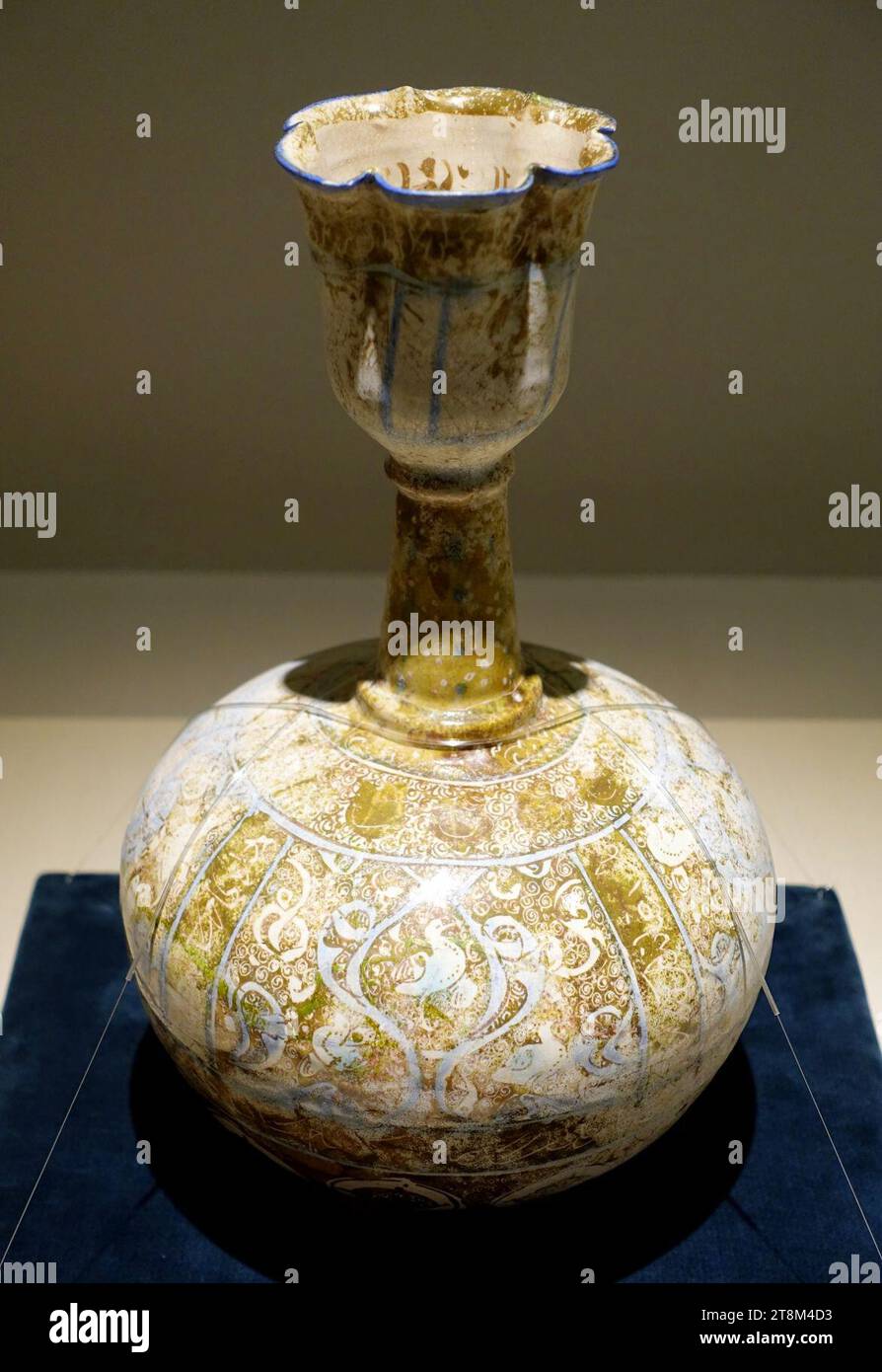 Vase with tulip-shaped mouth and birds and arabesque design, Iran, 12th ...