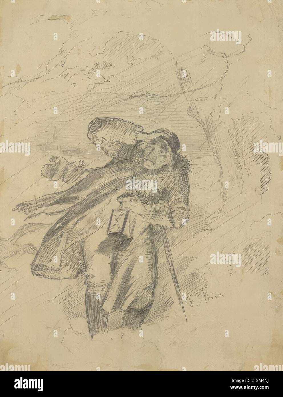 Old man with a lantern in a snow flurry, Hagengesellschaft, Franz ...