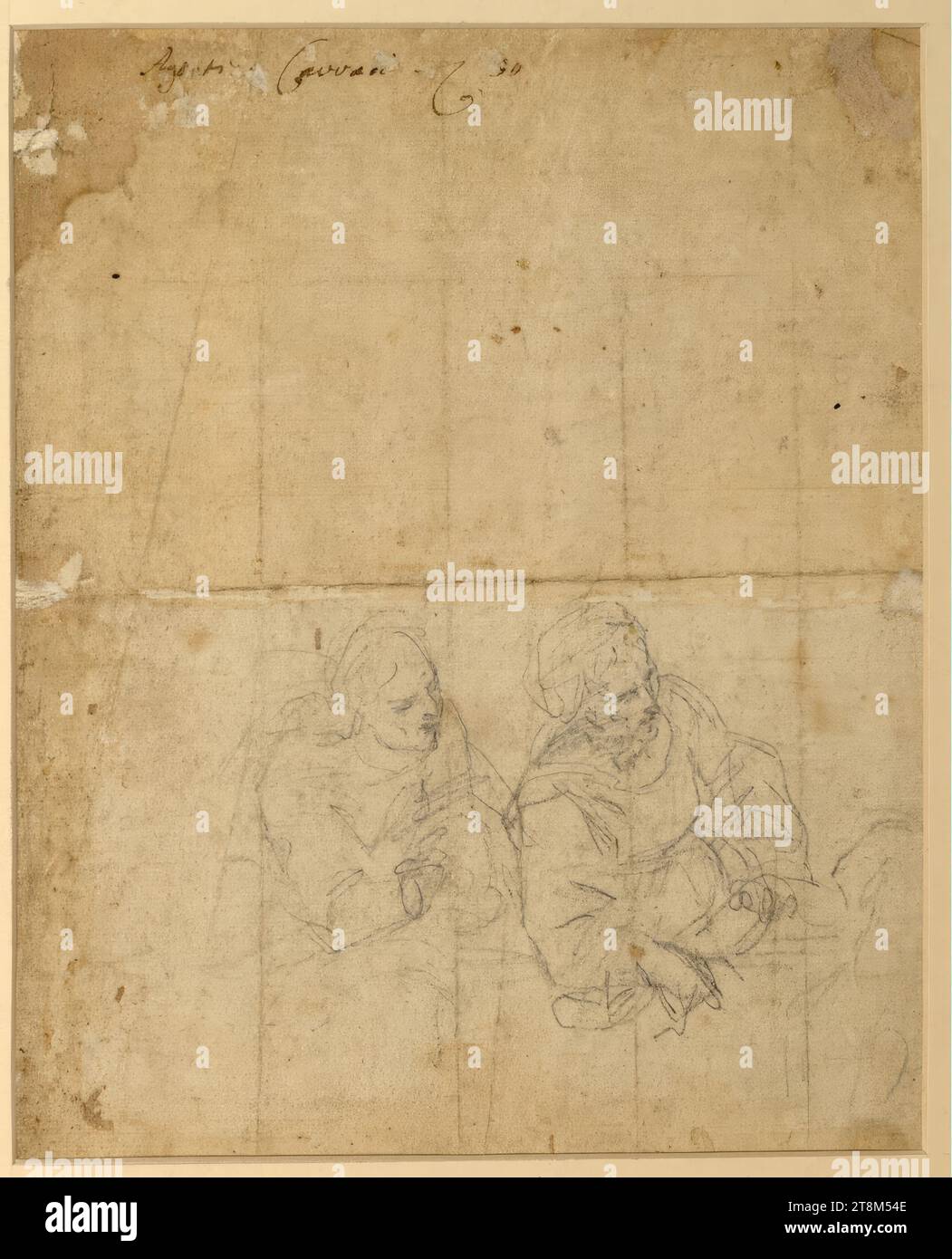 Lower half of the paper with studies for two half figures to the right ...
