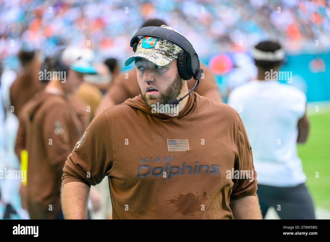 Miami Dolphins defensive line coach Austin Clark stands on the ...