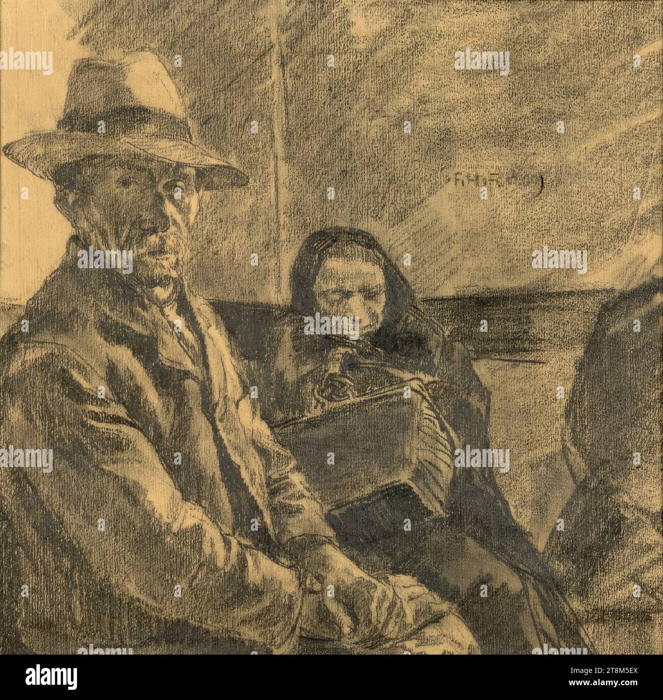 Farmer and farmer's wife, Franz Hofer (Graz 1885 - 1915 Gorlice), 1909, drawing, pencil, passe ...