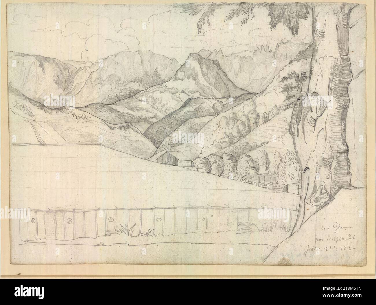 View of a mountain range from Bozen, Ferdinand Anton Krüger (Dresden ...