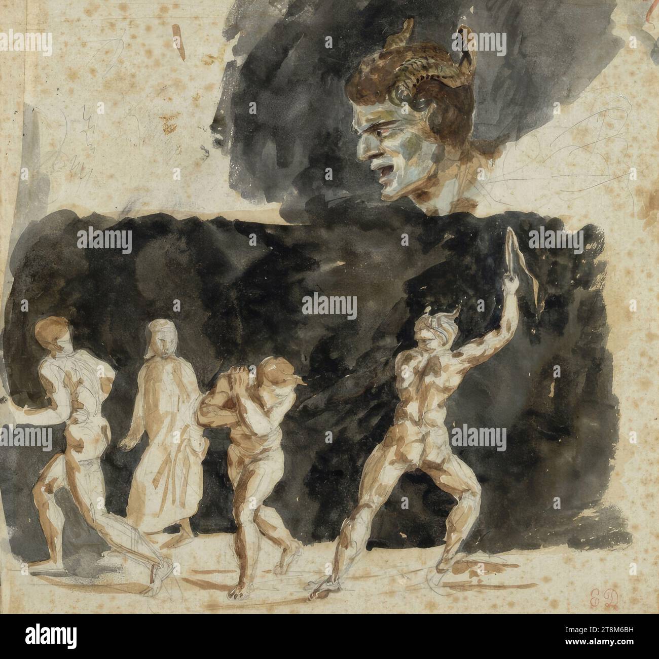 Infernal scene with Dante between the procurer and the seducer from the ...