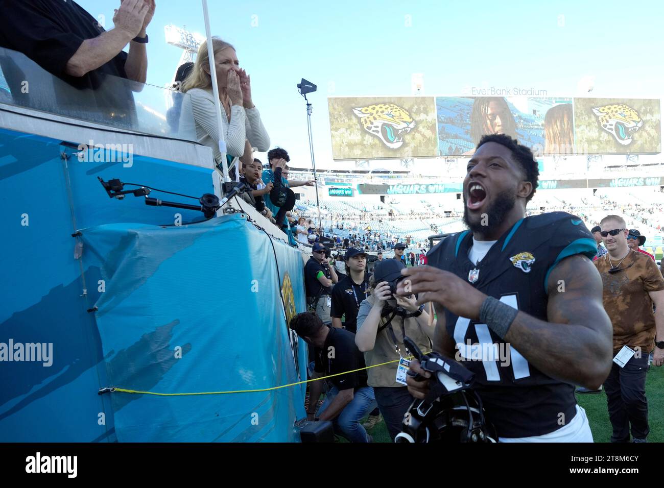 Jacksonville Jaguars linebacker Josh Allen (41) shouts Duvall, a local ...