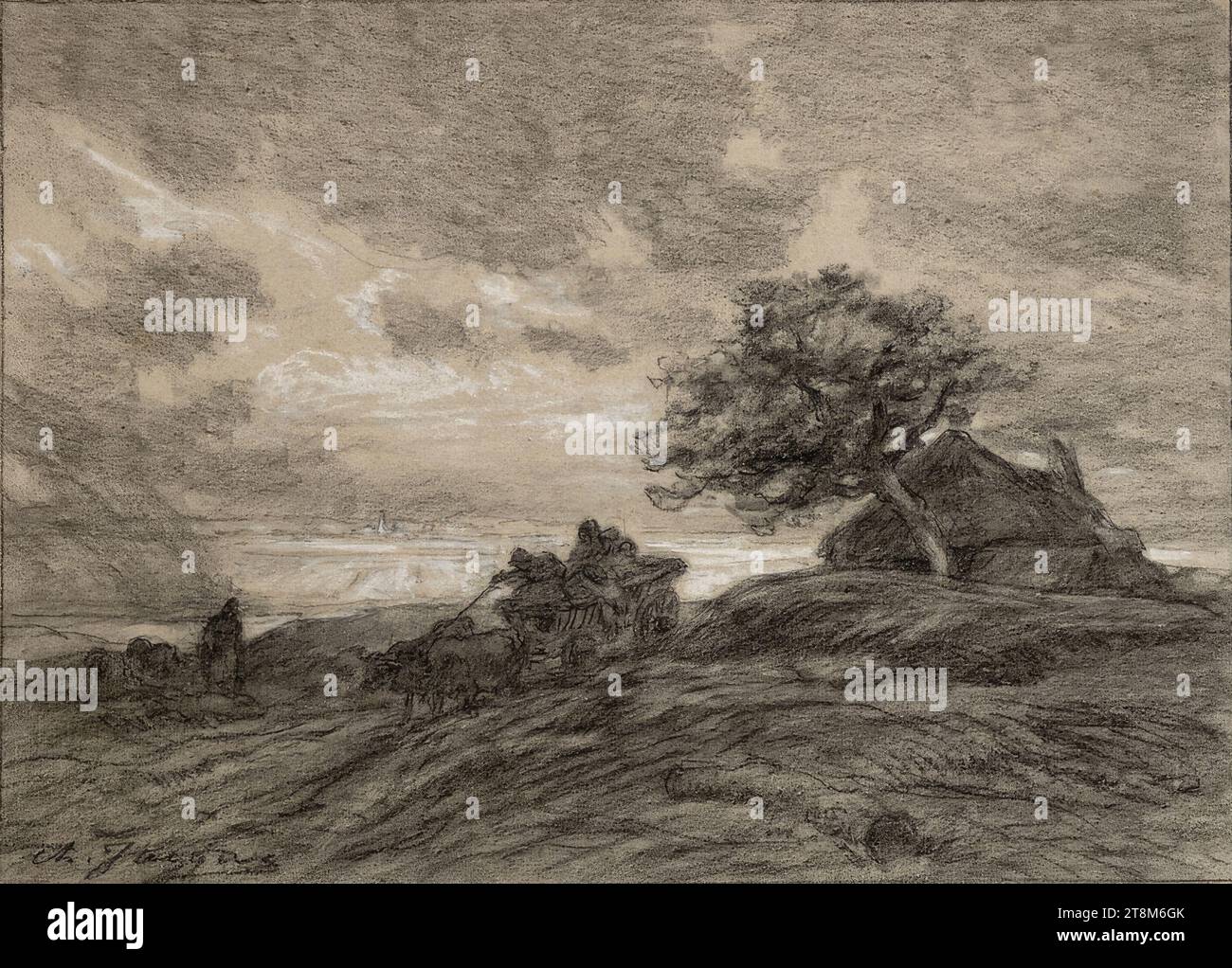 Heath Landscape with Peasant Hut, Oxcart and Flock of Sheep, Charles ...
