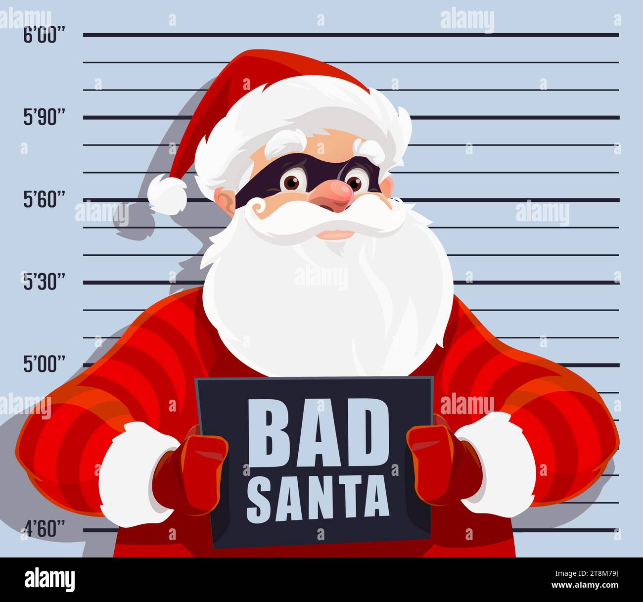 Christmas bad Santa criminal with mugshot. Cartoon vector disheveled ...