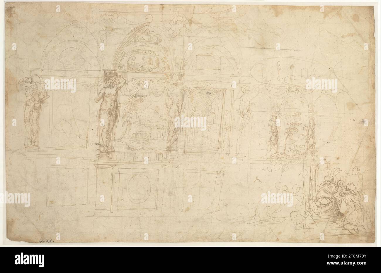 sketch sheet. wall decoration; lower right mystical marriage of Saint ...
