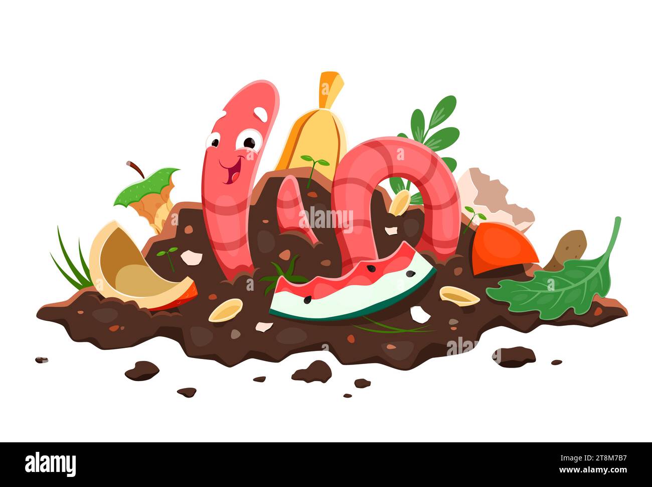 Cartoon earth worm in compost soil. Farming and gardening natural ...