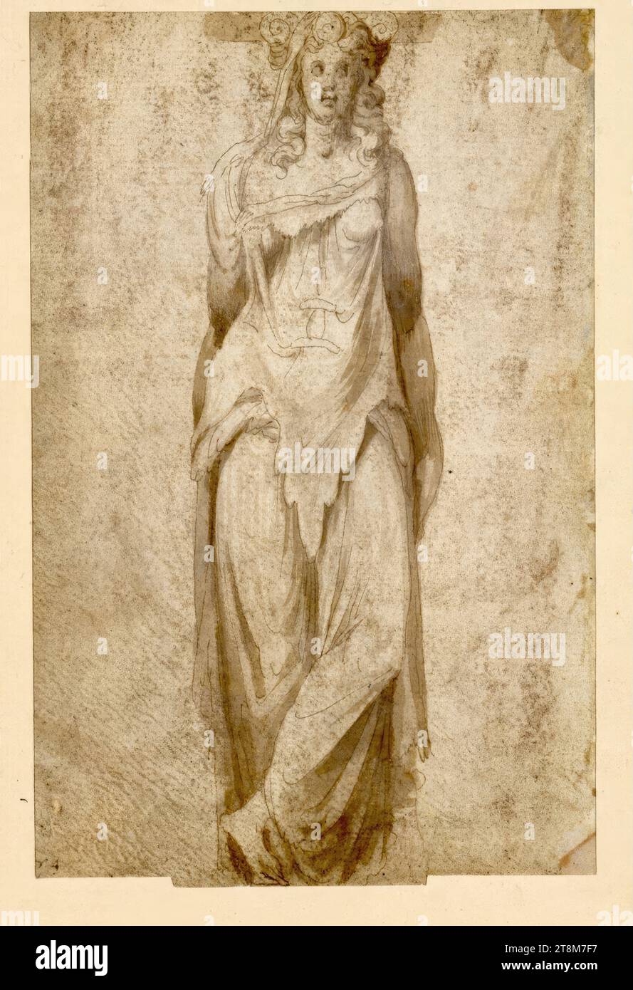 Caryatid, anonymous, drawing, pen, ink, washed, 16 x 10.5 cm, lower ...