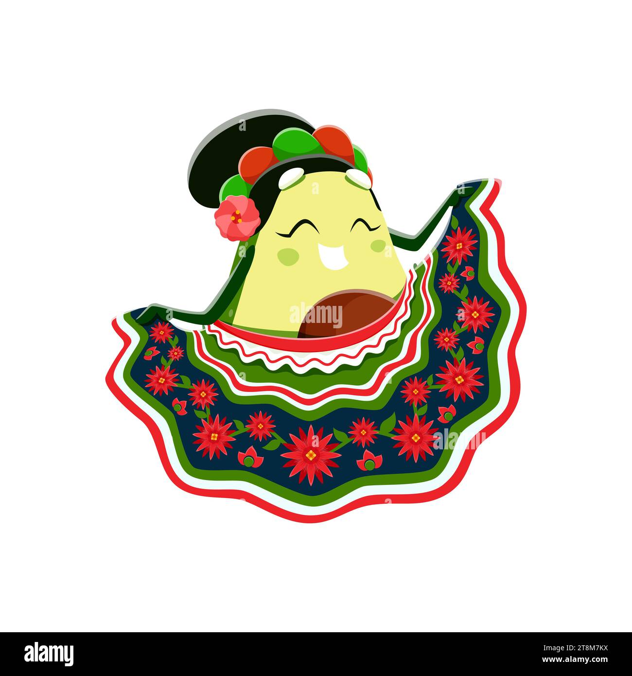 Cartoon mexican dancing avocado character, vector fruit food personage ...