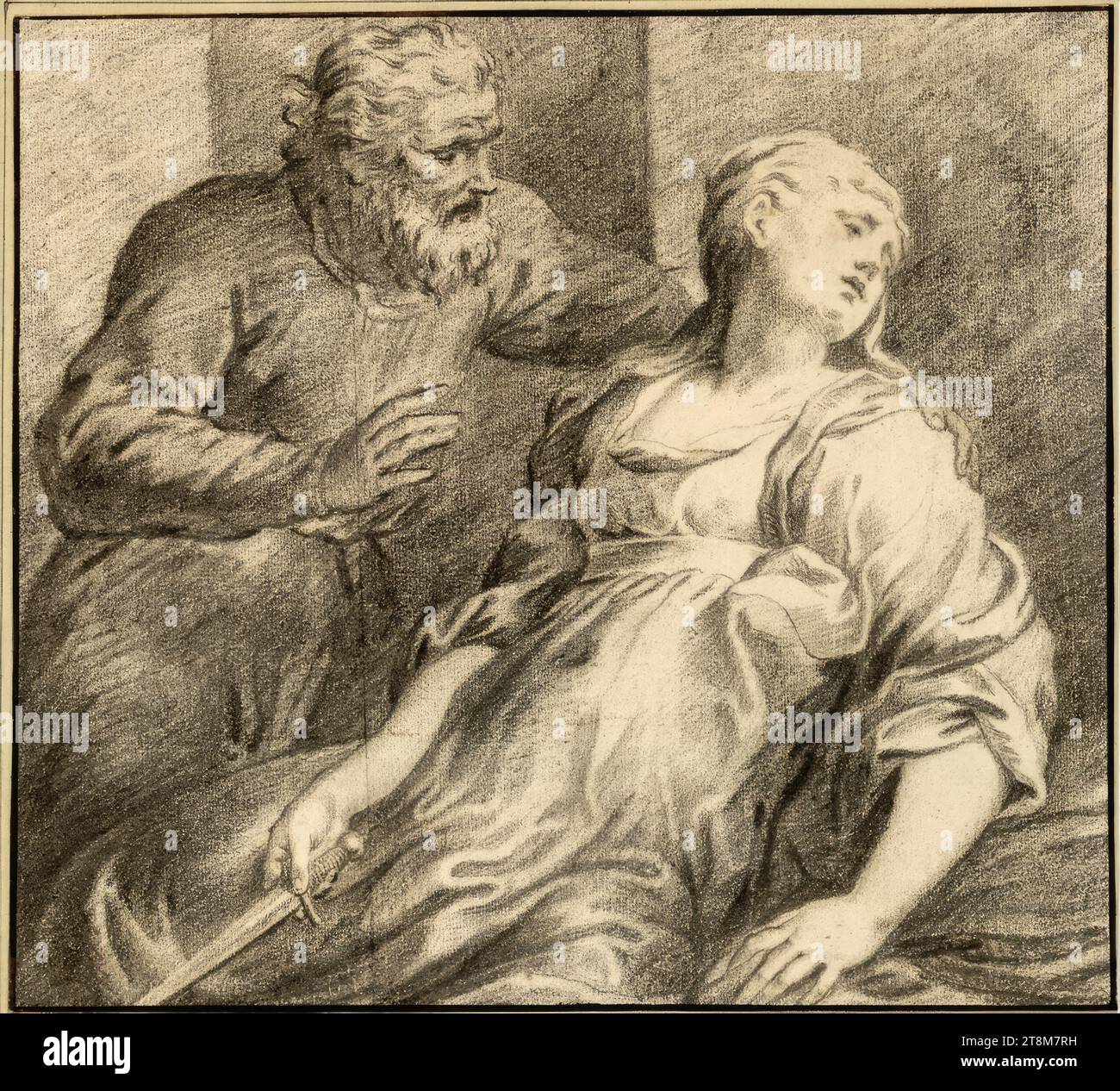 Death of Lucrezia, anonymous, drawing, chalk, 21.8 x 23.8 cm, l.l. Duke ...