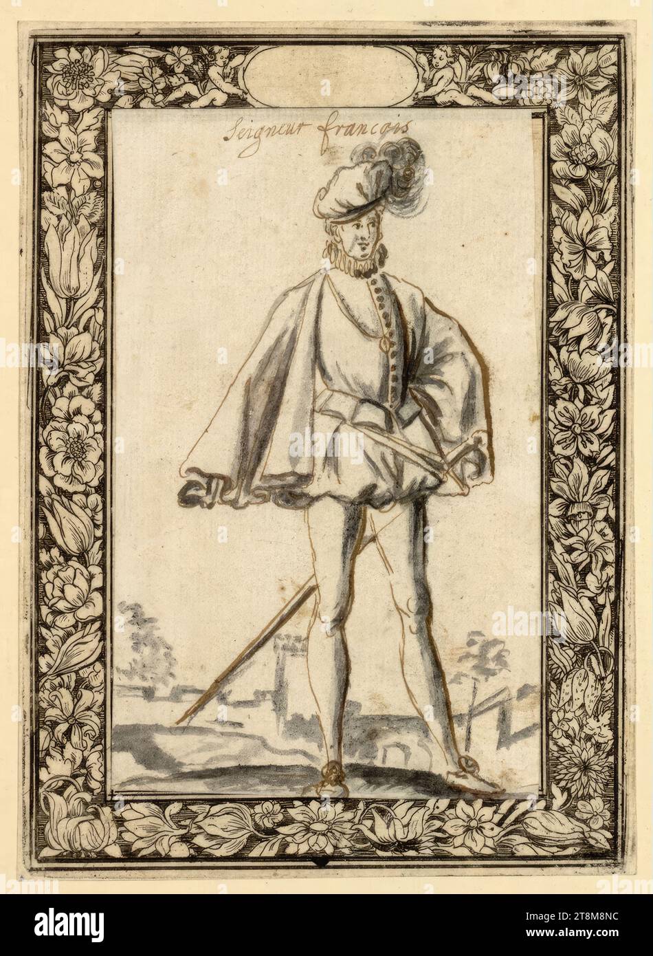 French squire, between 1650 and 1664, drawing, pen and brown ink, gray ...