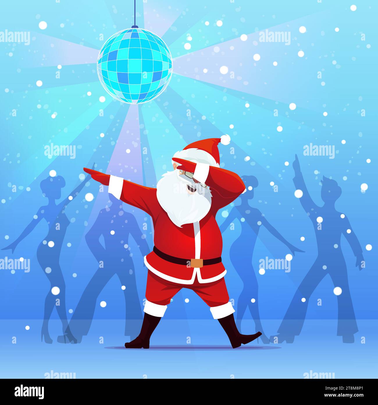 Dab dance, cartoon Santa dancing on Christmas party. Funny Santa Claus vector character dabbing ...